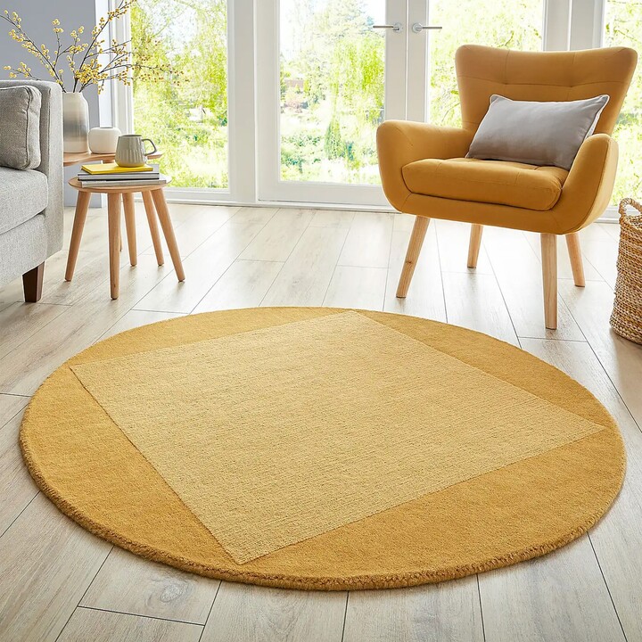 Dunelm Boston Wool Border Round Rug Boston Wool Ochre - ShopStyle