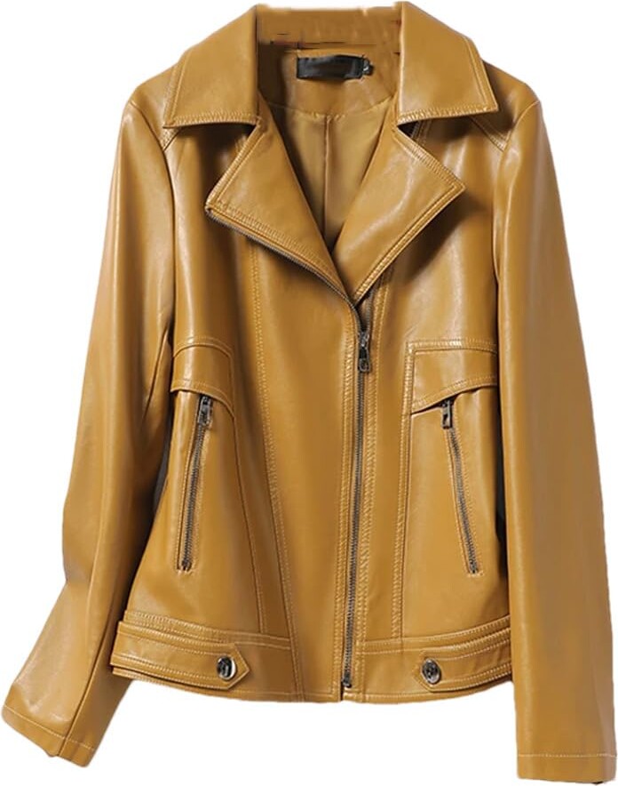 Generic Zipper Moto Biker Jacket Women Lapel Full Sleeve Leather ...