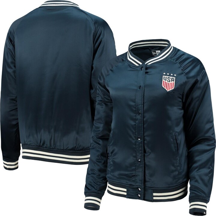 5th & Ocean Women's by New Era Navy Uswnt Full-Snap Satin Jacket ...