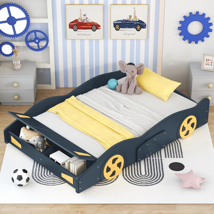 Simplie Fun Full Size Race Car-Shaped Platform Bed With Wheels And ...