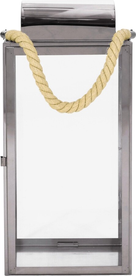 Simplie Fun Stylish Stainless Steel Outdoor Lantern with Rope Handle ...