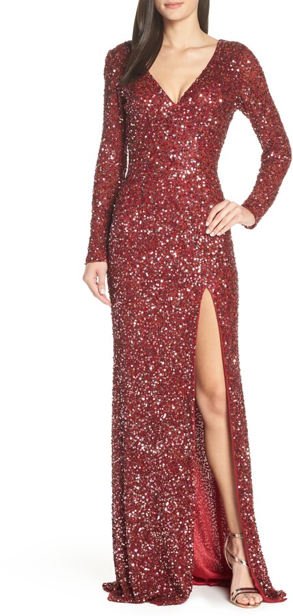 Mac Duggal Sequin Long Sleeve Slit Column Gown Shopstyle Cocktail Dresses
