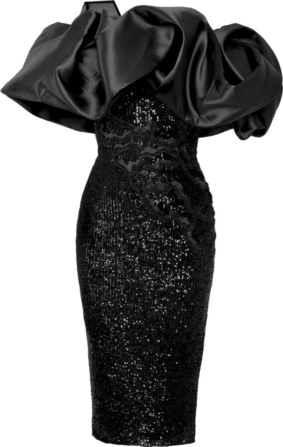 Anitabel - Structured Puffed Off The Shoulder Dress In Black - ShopStyle