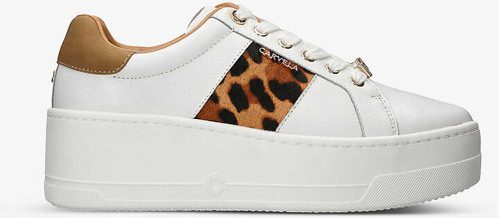 Carvela Womens White/oth Connected Leather Flatform Trainers ...