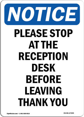 SignMission Please Stop at the Reception Desk Sign - ShopStyle