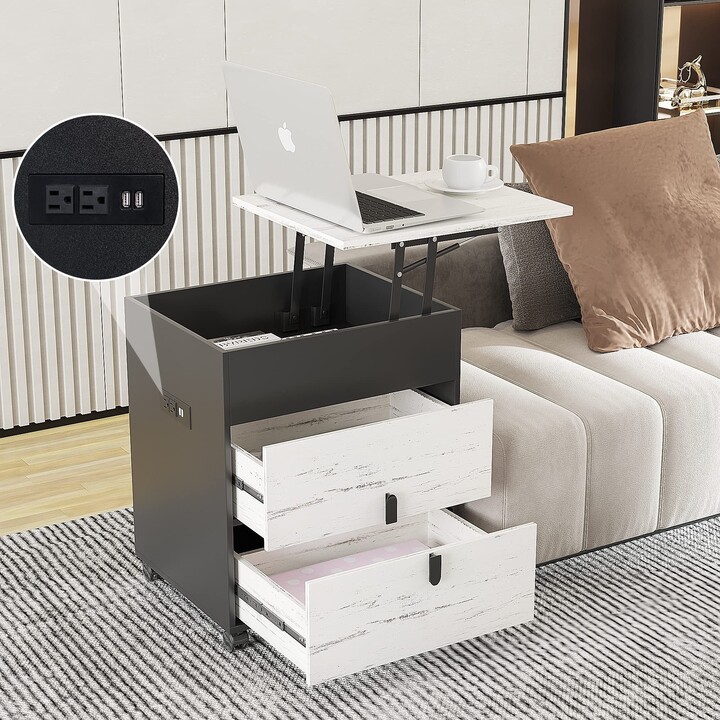 Howcool Nightstand with Charging Station, Modern Bedside Table/End ...