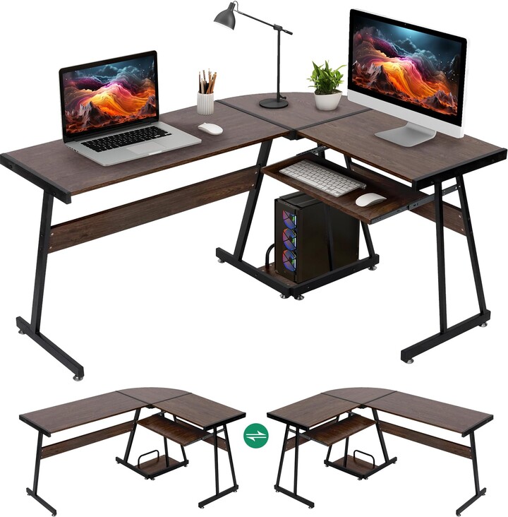 Airdown 57 Inch Reversible L Shaped Home Office Computer Desk with ...