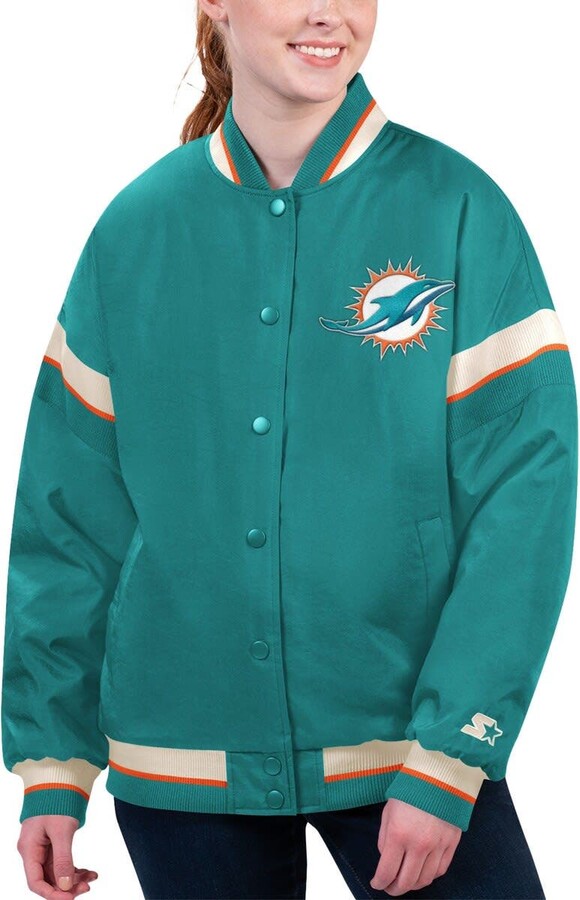 Women's Starter Aqua Miami Dolphins Tournament Full-Snap Varsity Jacket ...