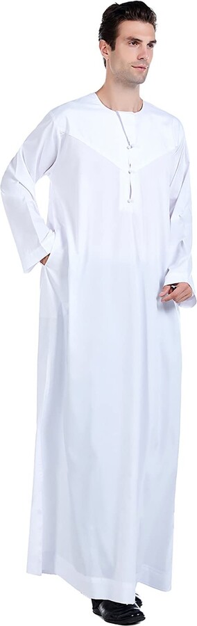 VESNIBA Muslim Abaya for Men Mens Arabian Thawb Caftan Long Sleeve Crew ...