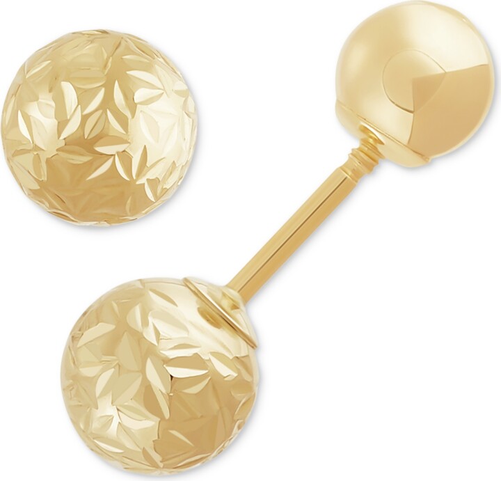Italian Gold Polished & Textured Front & Back Stud Earrings in 14k Gold ...
