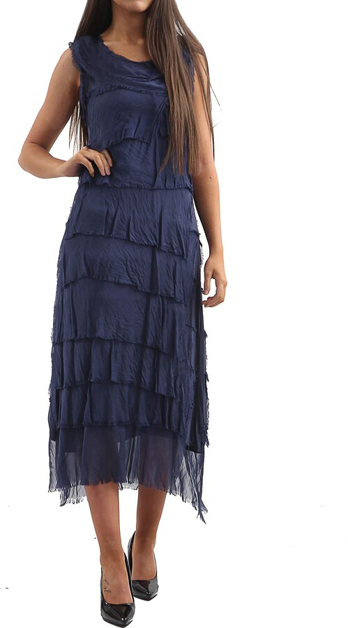 Qmart New Women Italian Lagenlook Flap Over Shredded Layer Look Plain ...