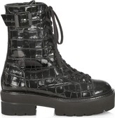Stuart Weitzman Ryder Lug-Sole Croc-Embossed Leather Combat Boots ...