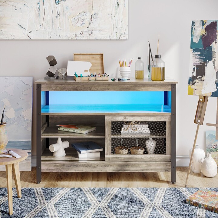 Bestier 44" Sideboard LED Buffet Cabinet, Coffee Bar with Sliding Do ...