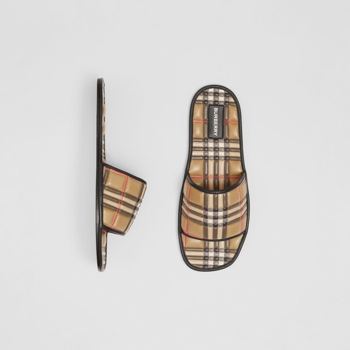 Burberry Check Quilted Leather Slides - ShopStyle Sandals