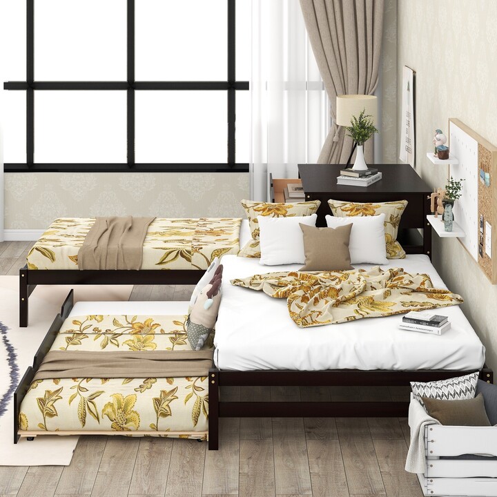 IGEMAN 3 in 1 Design L-Shaped Corner Platform Beds with Desk&Trundle ...