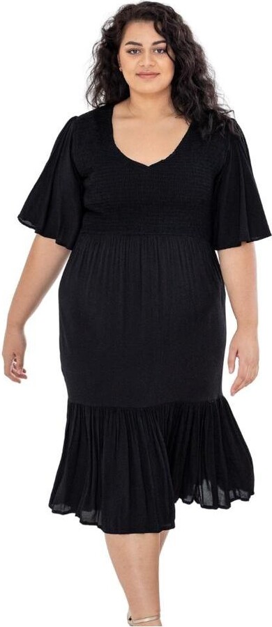 Dani Marie Women's Plus Sizes Flutter Sleeve Smocked Cleo Midi Dress ...