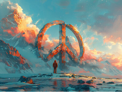 VisionBedding Peace symbol Window Curtains Concept Fiery mountains ...