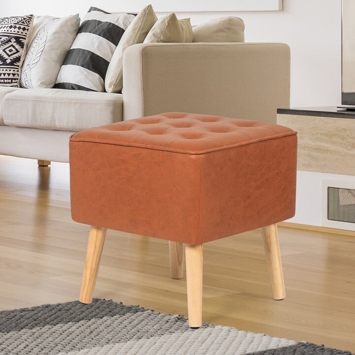 Adeco Square Faux Leather Tufted Footstool Ottoman Footrest Stool ...