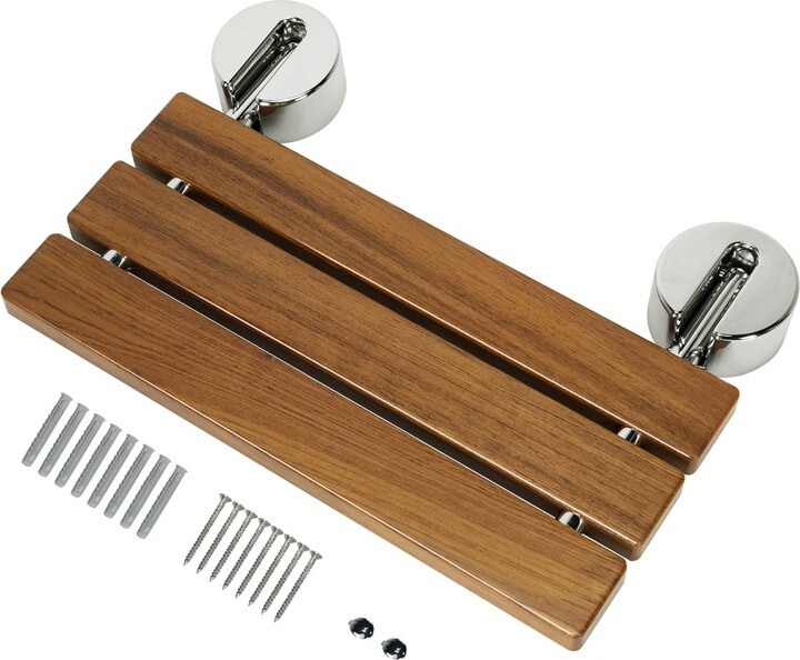 Costway 20'' Wall Mounted Teak Wood Folding Shower Bath Seat Medical ...
