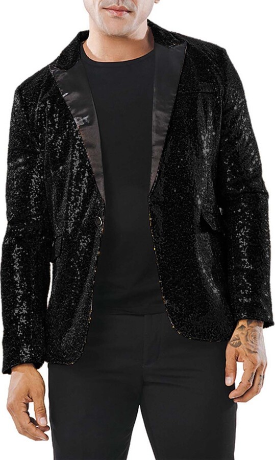 Generisch Men's Slim Fit Men's Shiny Sequin Suit Jacket for Party ...