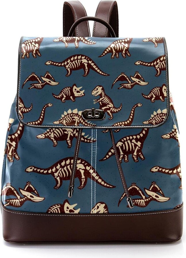 Y-DSIWX Cartoon Dinosaurs Skeleton Vintage Pattern PU Leather Backpack ...