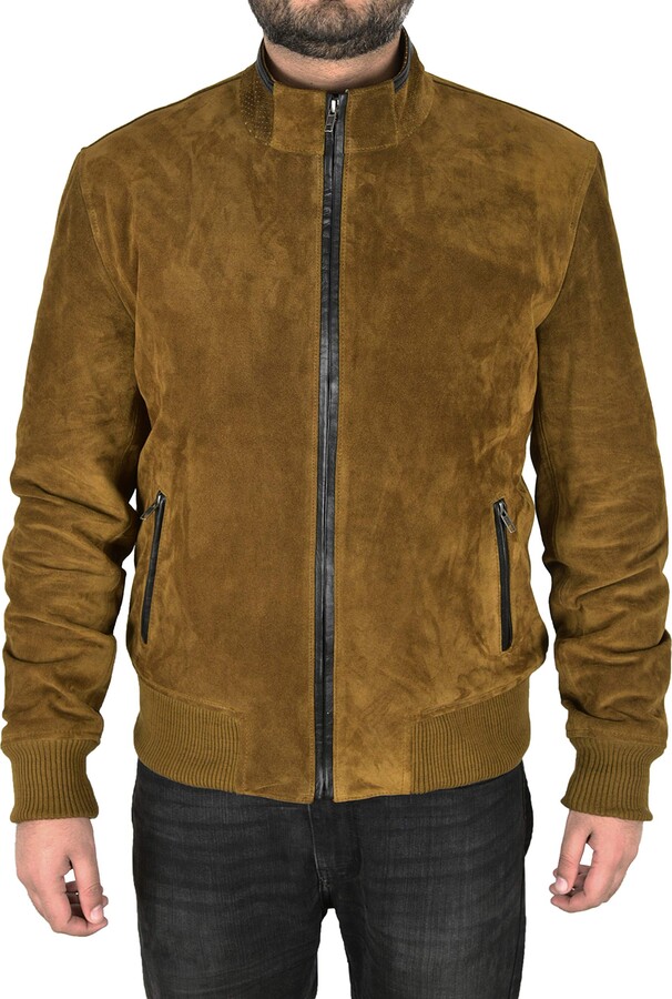 Smart Range Leather Men's SUEDE LEATHER Biker Jacket Khaki Green ...