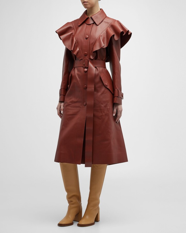 Chloé Ruffle Belted Classic Nappa Leather Trench Coat - ShopStyle