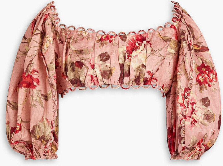Zimmermann Cropped floral-print linen top - ShopStyle