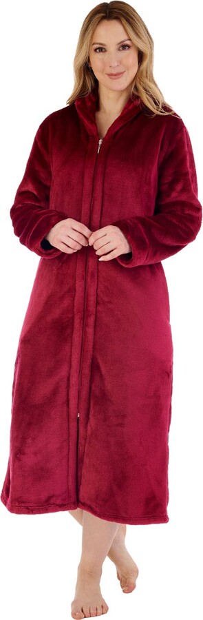 Slenderella Ladies Luxury Zip Up Collar Dressing Gown Thick Flannel ...