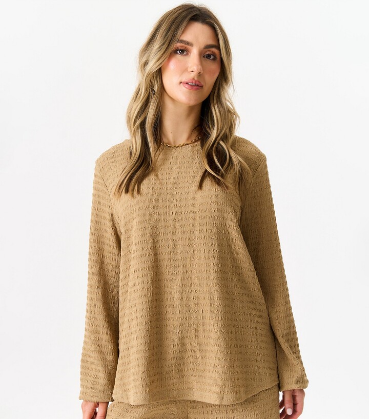 Women's Camel Oversized Textured Top Gini London - ShopStyle