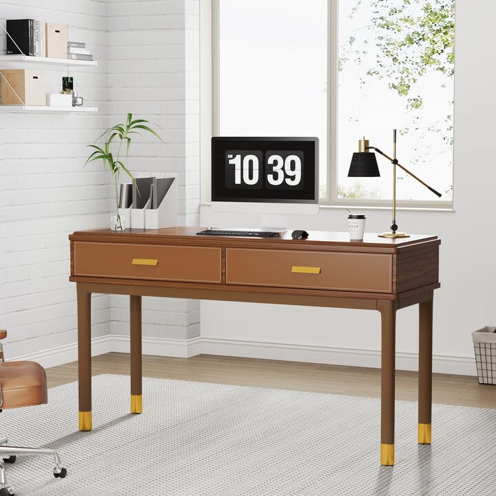 BLUEBELL 47" Computer Desk with 2 Large Drawers, Mid-century Writing ...