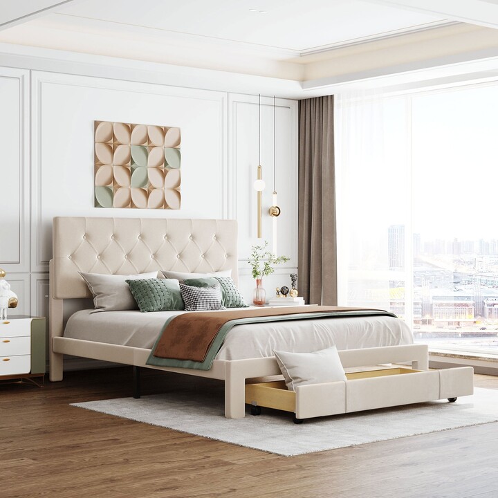 IGEMAN Queen Size Tufted Upholstered Platform Bed with Removable ...