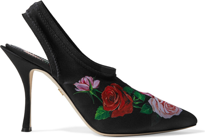 Dolce & Gabbana Floral-print Stretch-knit Slingback Pumps - ShopStyle