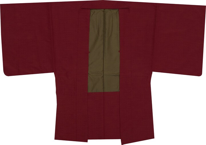 KYOETSU Men's Washable Lined Haori Kimono Jacket Tsumugi Awase (Red ...