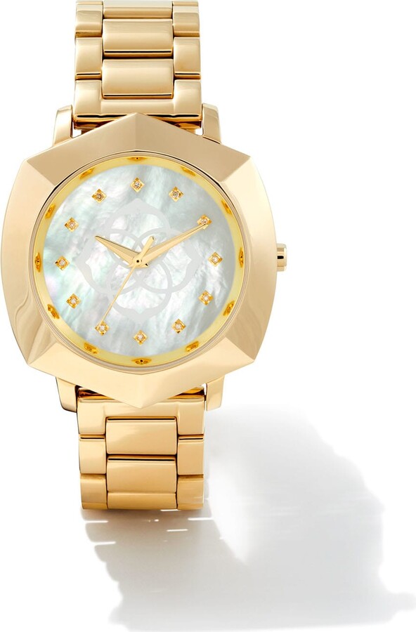Kendra Scott Dira Gold Tone Stainless Steel 38mm Diamond Dial Watch in ...