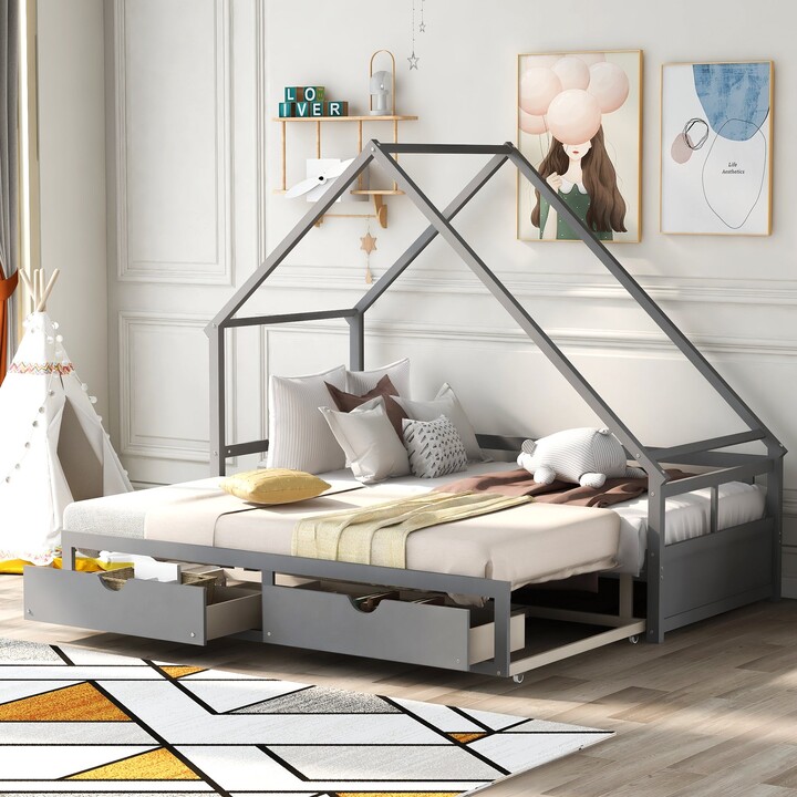 IGEMAN Twin to King Design Versatile House Bed Extendable Daybed Extra ...