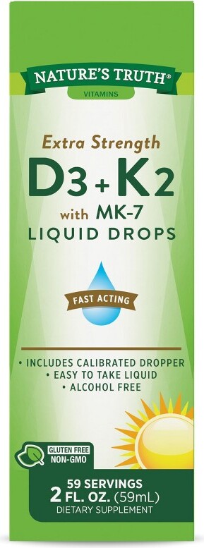 Nature's Truth Vitamin D3 K2 Liquid Drops with MK-7 | 2 Fl Oz ...
