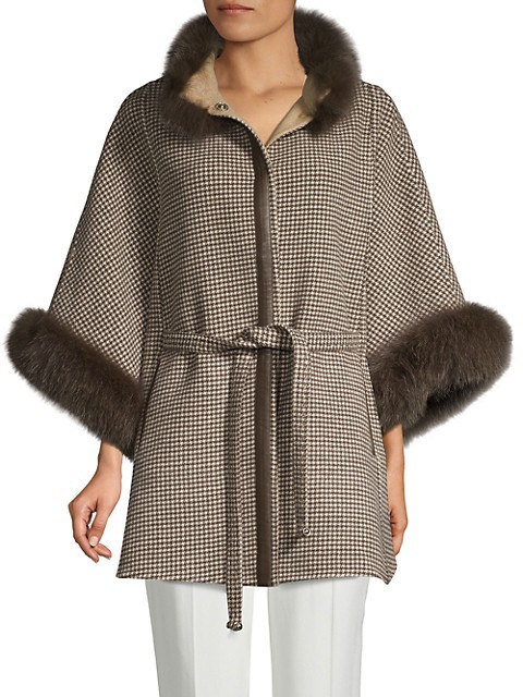 Wolfie Fur Made For Generation Fox-Fur Trim Wool Cashmere Cape Jacket ...