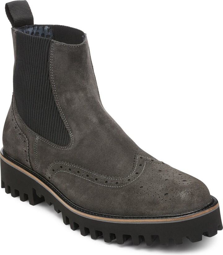 Karl Lagerfeld Paris Suede Wingtip Chelsea Lug Sole Boot - ShopStyle