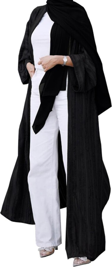 IBTOM CASTLE Muslim Abaya Dress Open Front Women Robe with Hijab Dubai ...