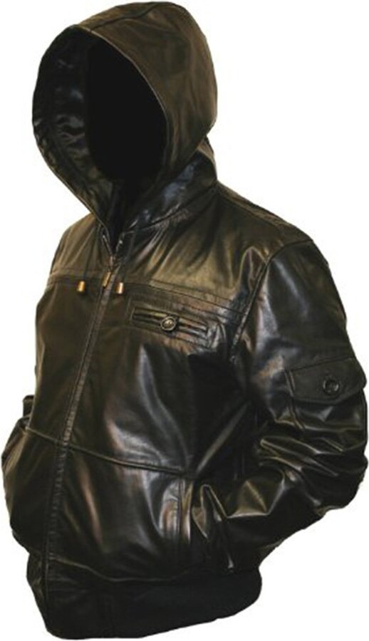 Leatherbox Mens Black Hooded Hoody Leather Jacket - S - ShopStyle