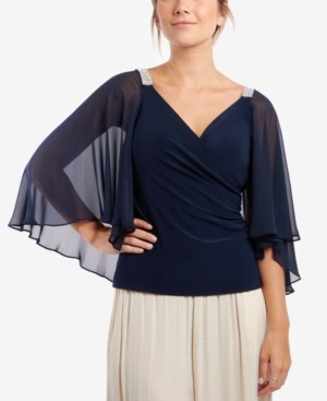 MSK Chiffon-Cape Embellished-Shoulder Top - ShopStyle