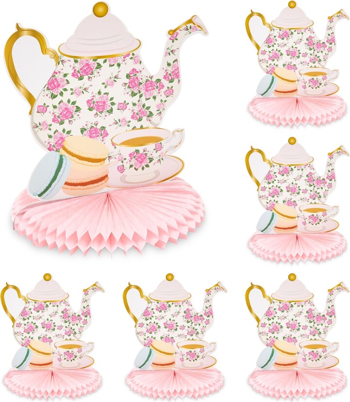 Sparkle and Bash 6 Pack Floral Teapot Honeycomb Decorations for Kids ...