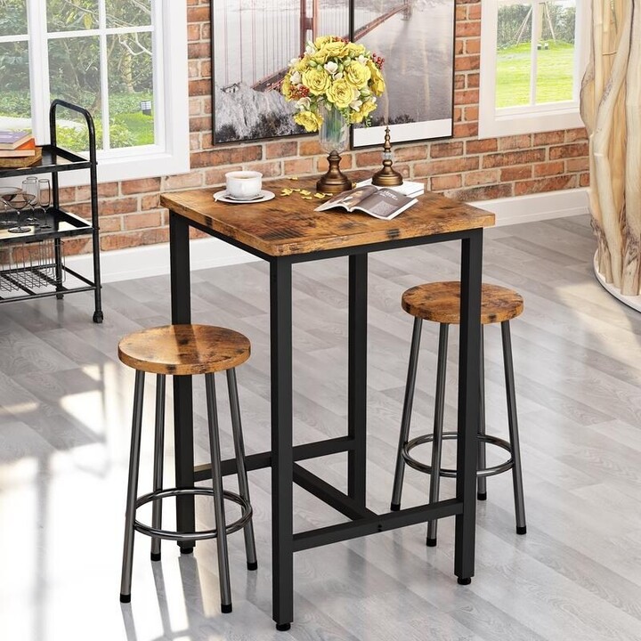Mieres 3 Piece Dining Table Set, Modern Square Bar Table and 2 Round ...