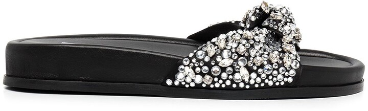 Aquazzura Twist crystal-embellished slides - ShopStyle Sandals
