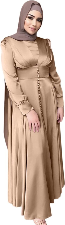 VESNIBA Women's Long Sleeve Maxi Dress Muslim Abaya Robe Plain Simple ...
