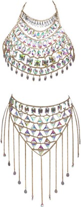 BODY CAGE Body Chain Bra Set Female Beach Party Body Harness Tassel ...