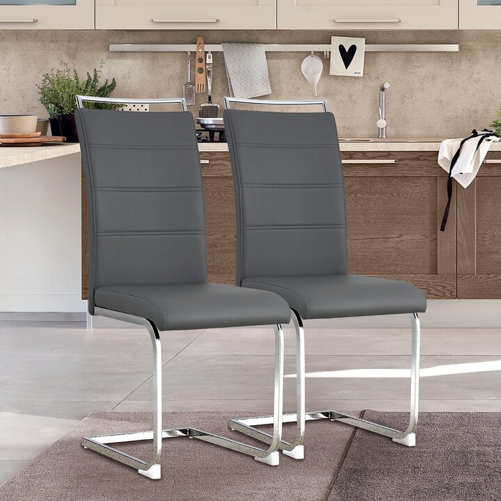 Aoolive Set of 2/4 Modern Dining Chairs, PU Faux Leather High Back ...