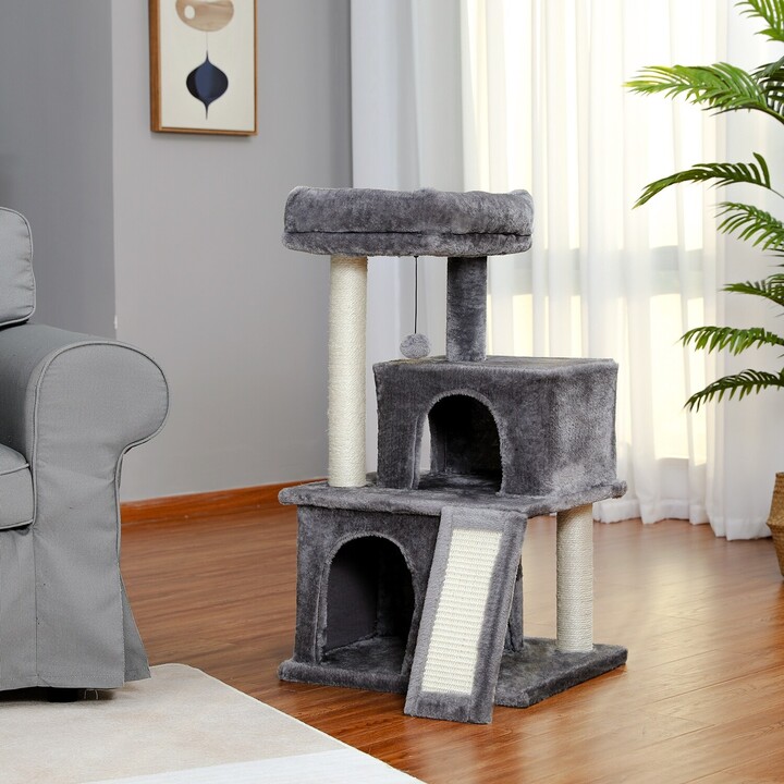 Modern 34 Inches Cat Tree Luxury Cat Tower with Double Condos, Spacious ...