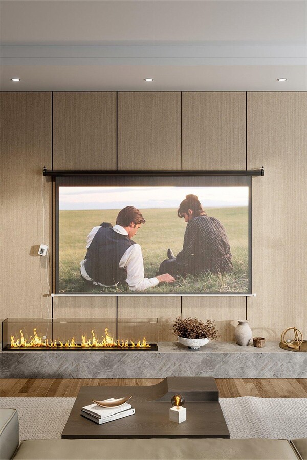 Living and Home 16:9 Electric Motorized Projector Screen with Remote ...